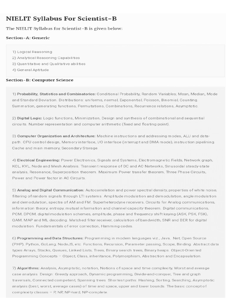 Nielit Scientists B Syllabus 2020 | PDF