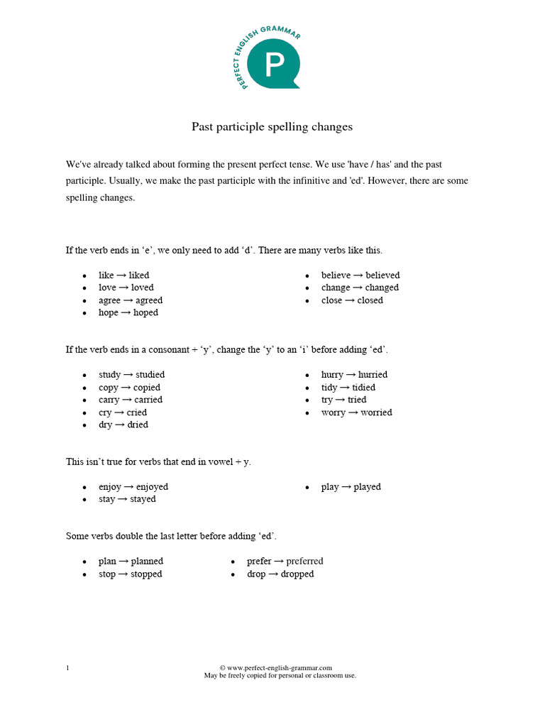 PEG - Past Participle Spelling Changes | PDF | Verb | Linguistic Morphology