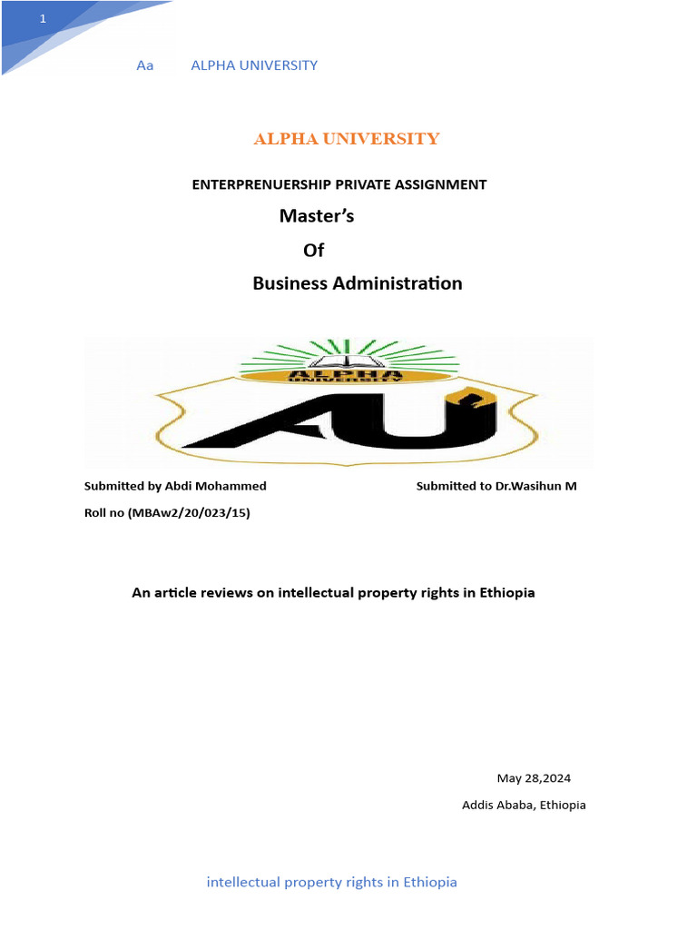 Ethiopia Intellectual Property | PDF | Intellectual Property | Patent