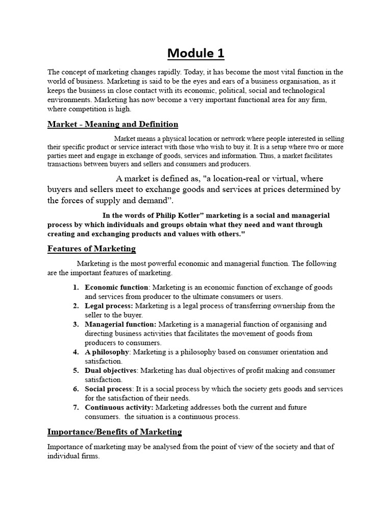Marketing Management MODULE 1 | PDF | Marketing | Sales