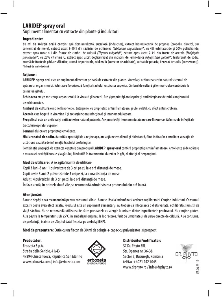Laridep Spray Oral 30 ML DR Phyto 3615 | PDF