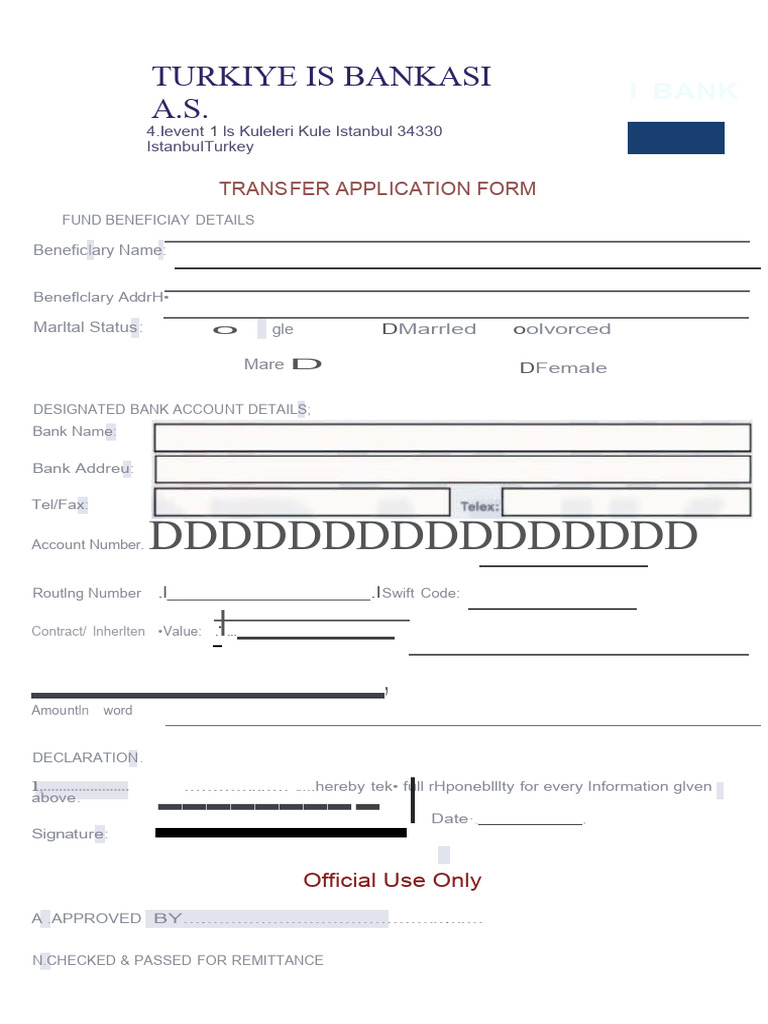 Isbank Transfer Application Form | PDF