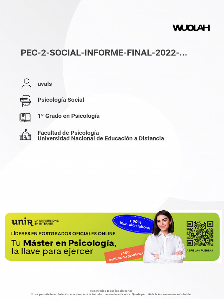 Wuolah Free Pec 2 Social Informe Final 2022 23 | PDF | Sicología | Psicología Social