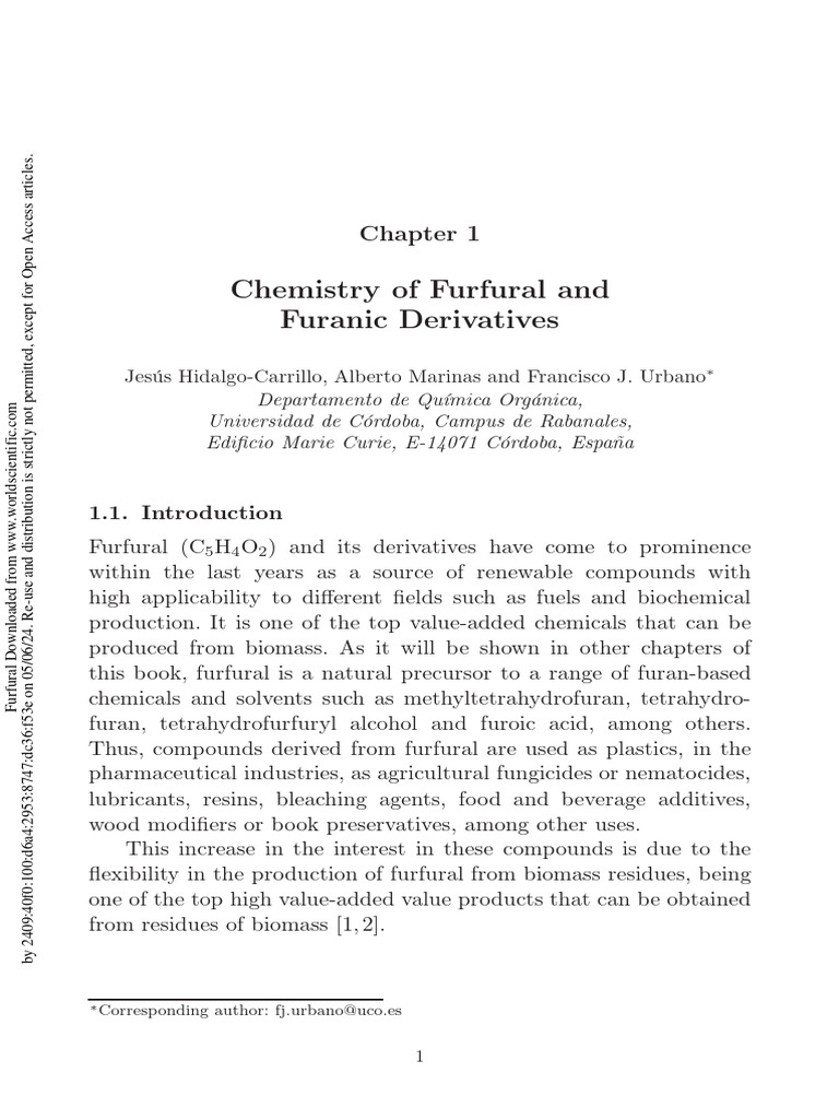 Hidalgo Carrillo Et Al 2018 Chemistry of Furfural and Furanic ...