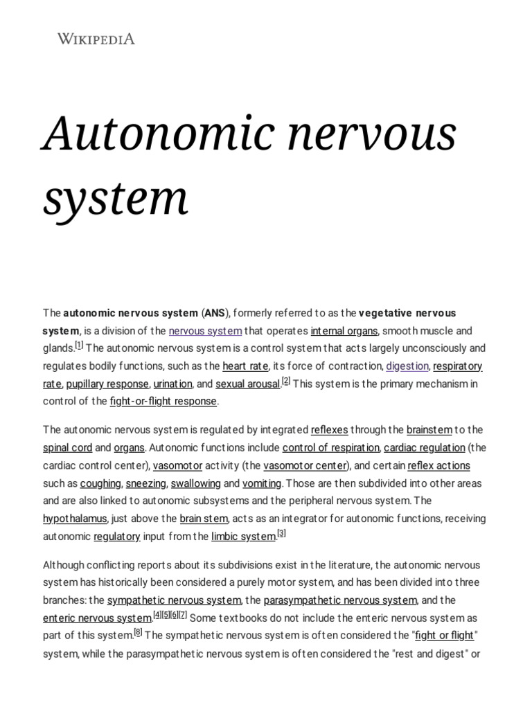 Autonomic Nervous System - Wikipedia | PDF | Acetylcholine | Vasodilation