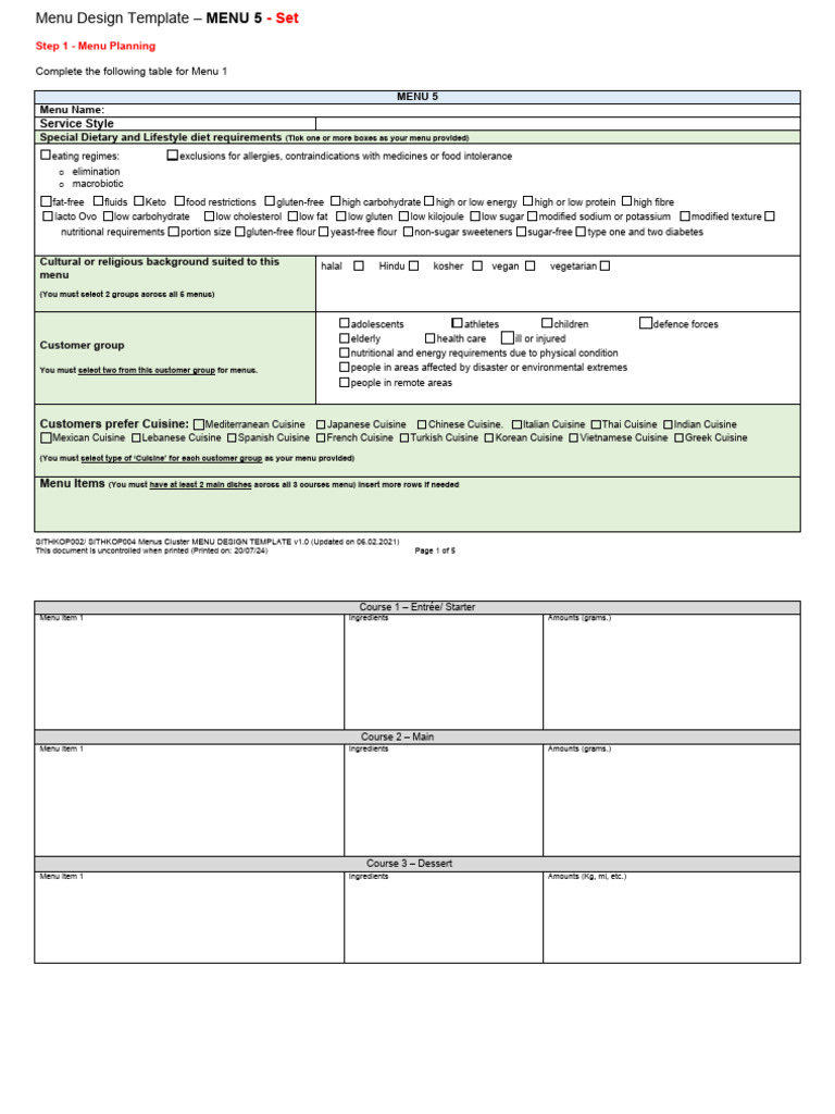 Menu 4 - SET Design Template | PDF | Menu | Foods