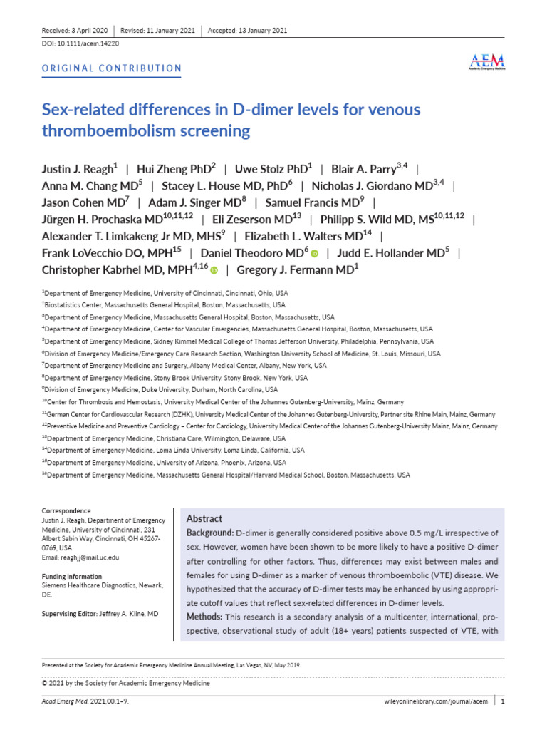 Reagh 2021 | PDF | Thrombosis | Sensitivity And Specificity