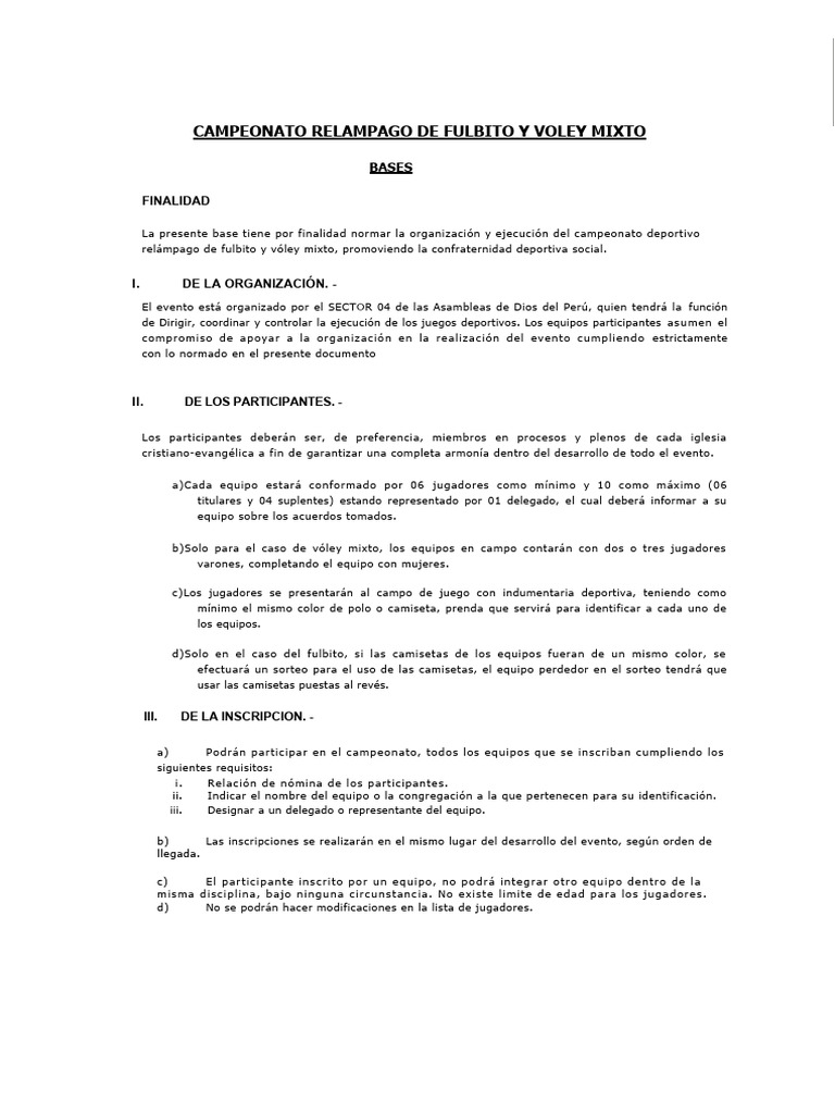 Campeonato Relámpago Fulbito y Vóley | PDF | Deportes de equipo | Deportes