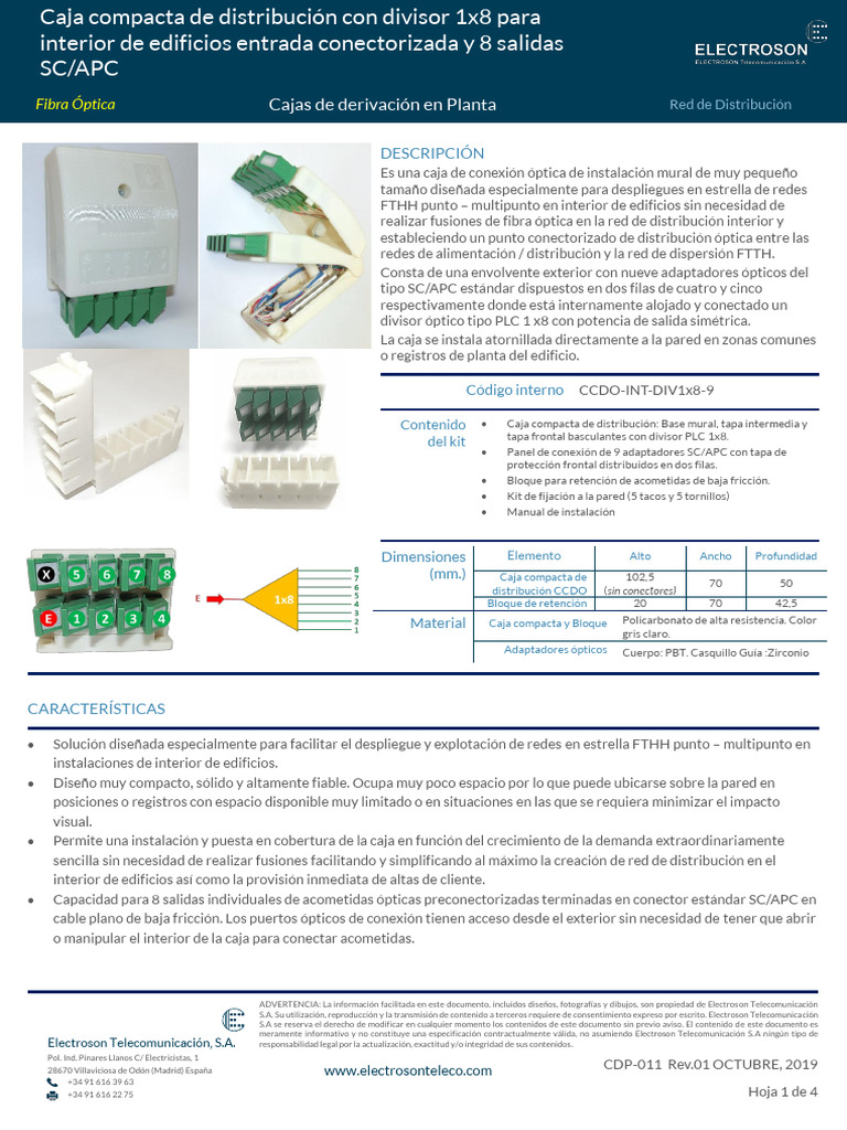 CDP-011 Caja Compacta de Distribución Con Divisor 1x8 para Interior de ...
