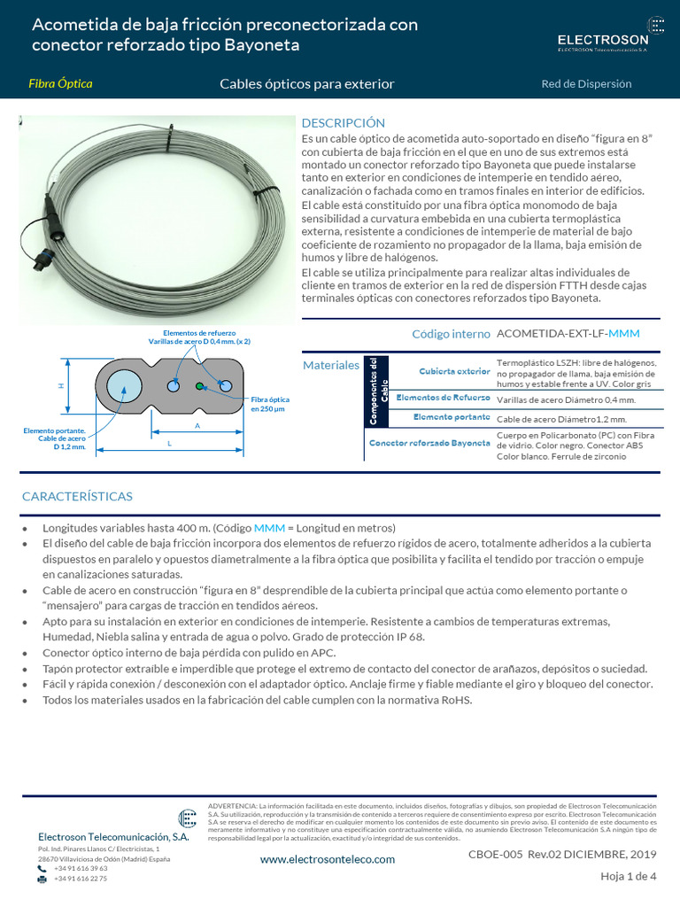 CBOE-005 Acometida de Baja Fricción Preconectorizada Con Conector Reforz... | PDF | Fibra óptica ...