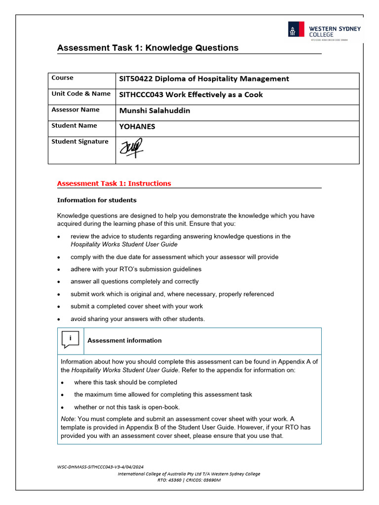 Assessment-Task-1 SITHCCC043 | PDF | Carbohydrates | Cooking