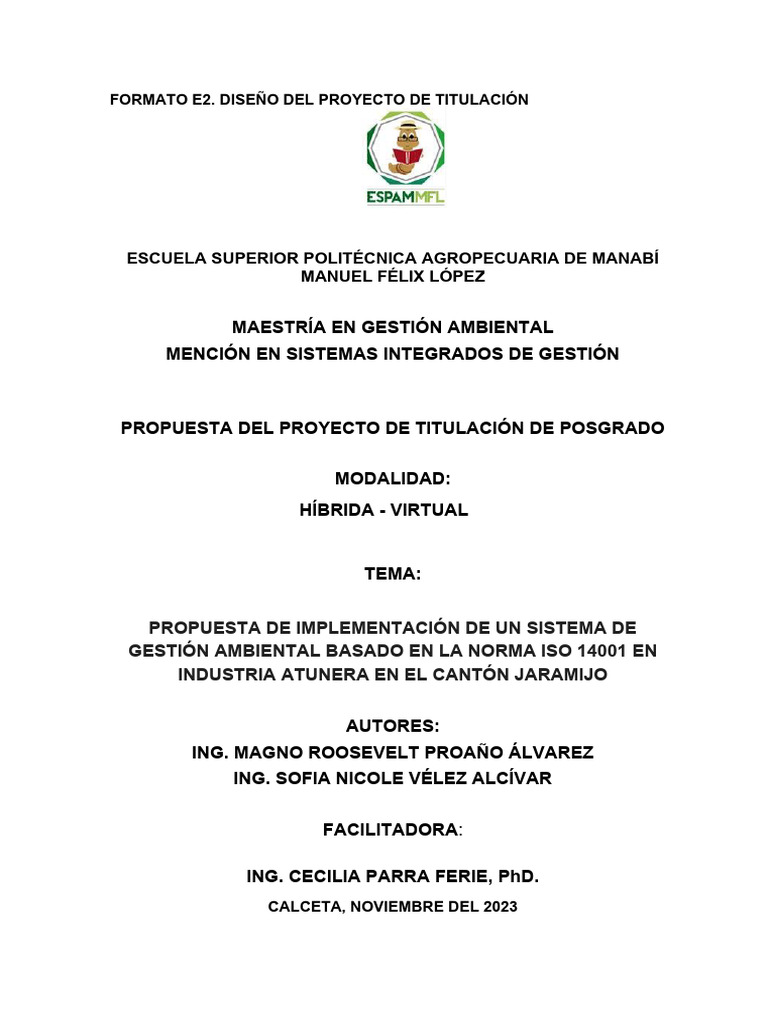 Formato E2. Diseño Del Proyecto de Tit | PDF | Negocios | Ciencia y matemáticas