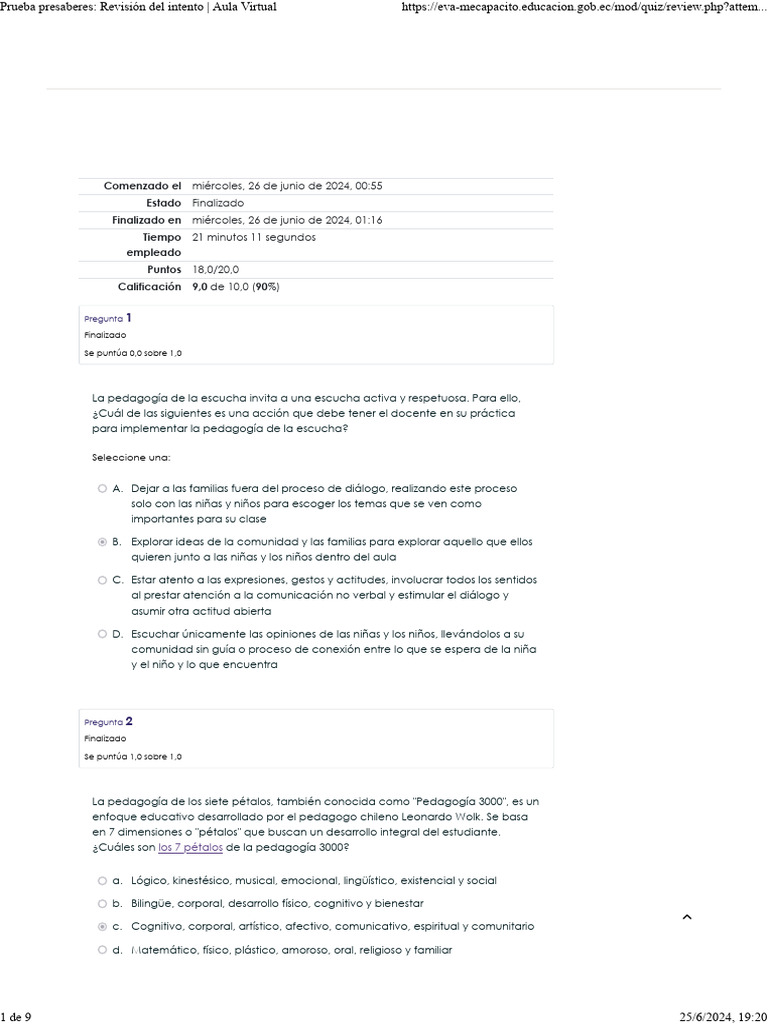 Prueba Presaberes - Revisión Del Intento - Aula Virtual | PDF | Pensamiento | Creatividad