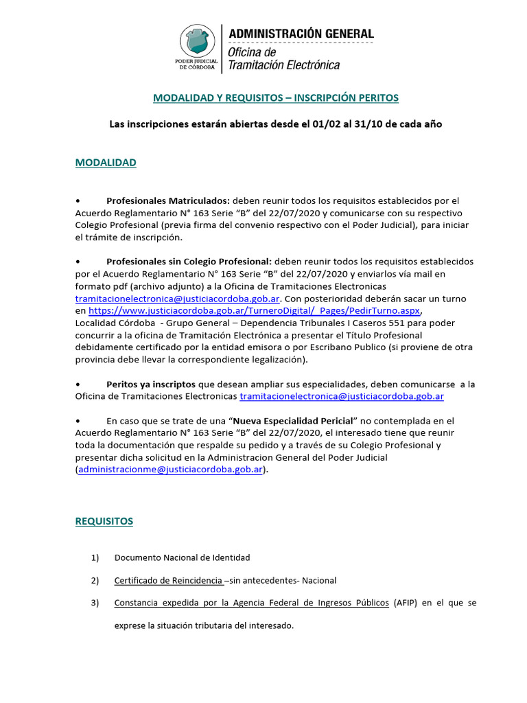 REQUISITOS PARA LA INSCRIPCION DE PERITOS | PDF