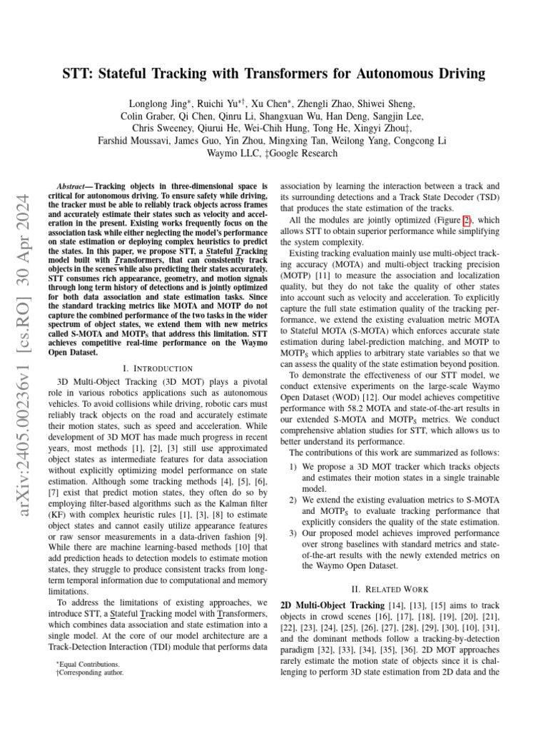 STT: Stateful Tracking With Transformers For Autonomous Driving | PDF ...