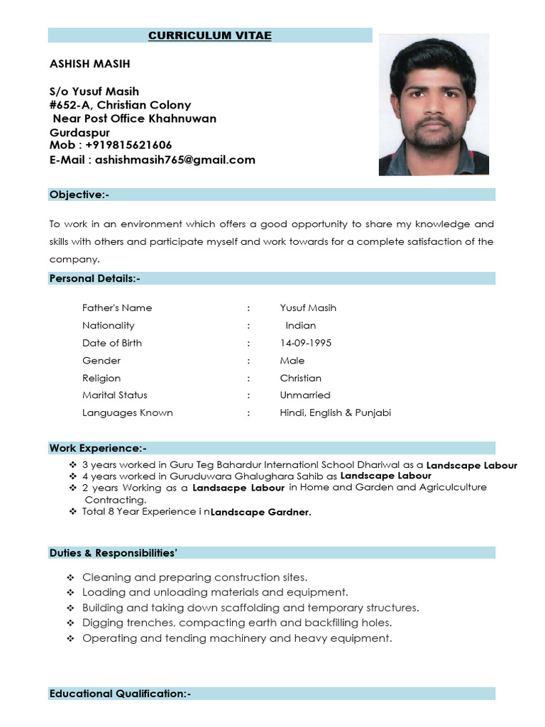 Ashish Masih Gardner Resume | PDF