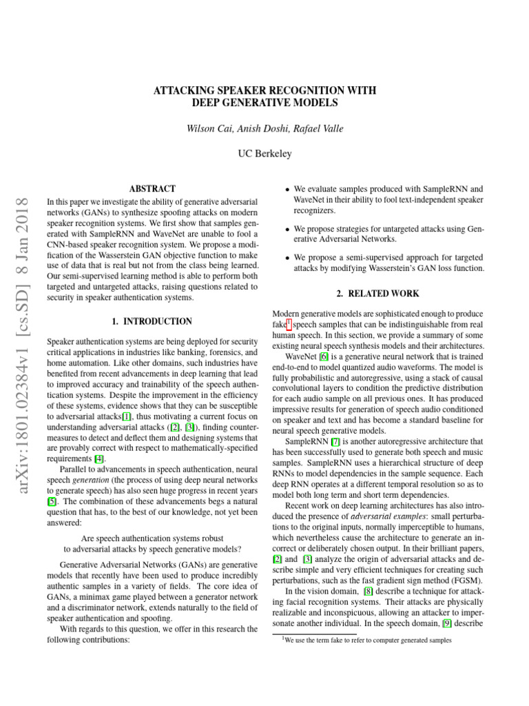 Attacking Speaker Recognition With Deep Generative Models Wilson Cai ...