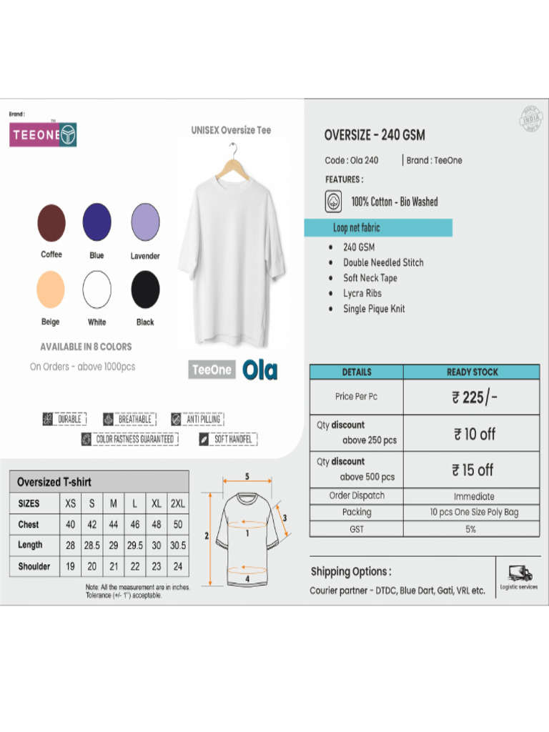 240 GSM French Terry Loop Knit Oversized T-Shirts | PDF