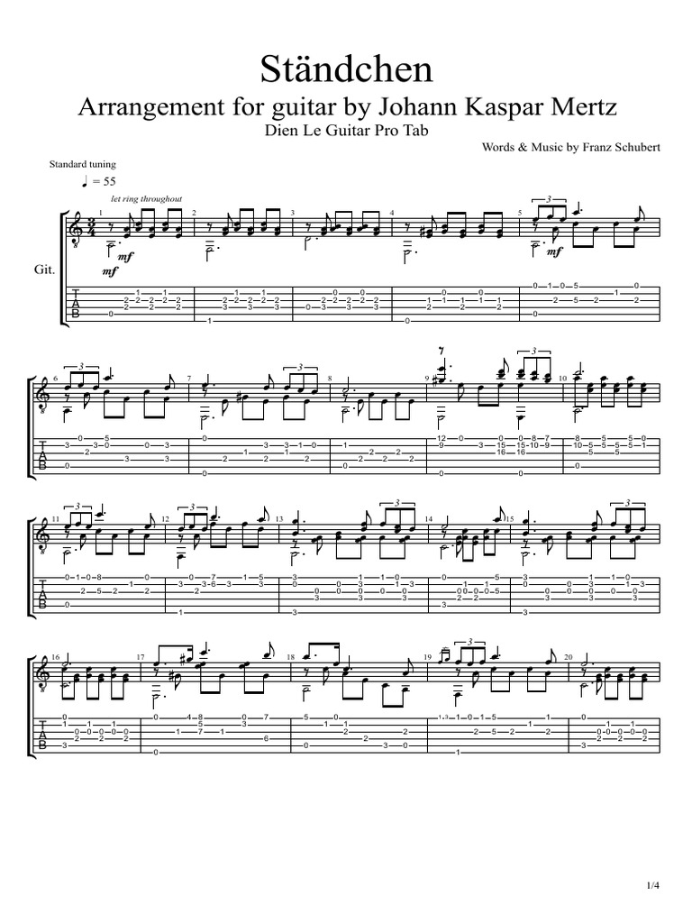 Ständchen by Franz Schubert with Guitar Tutorial TABs | PDF | Guitar ...
