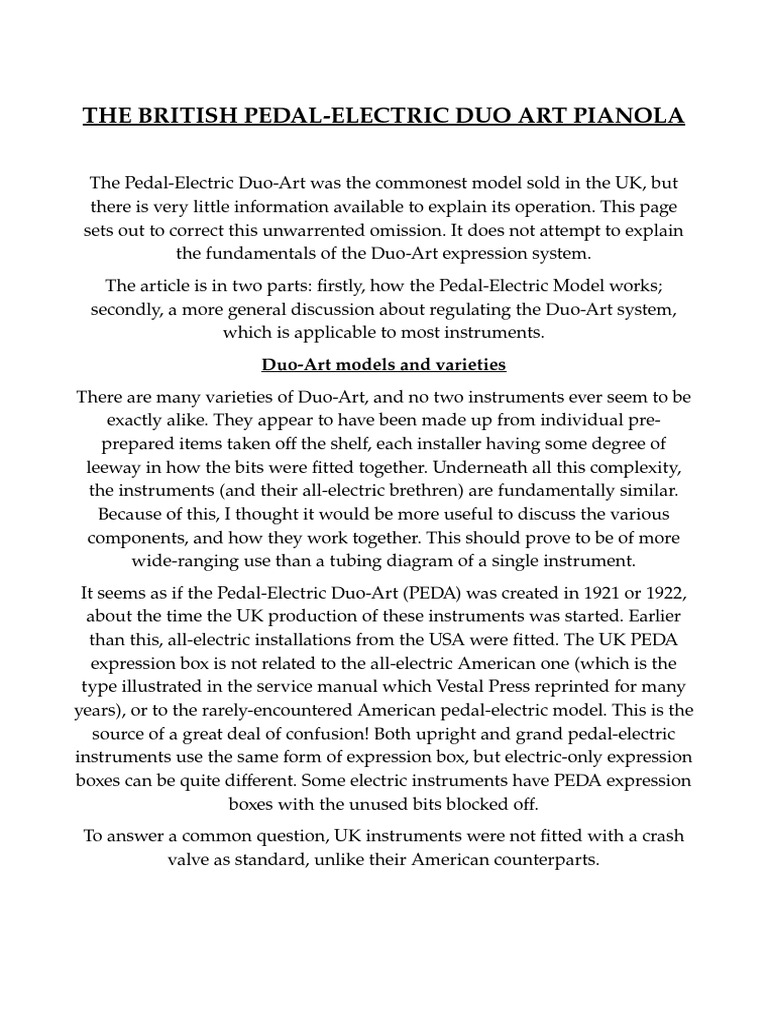 British Pedal-Electric Duo Art Pianola | PDF | Valve | Accordion