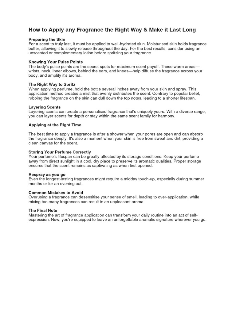 Proper Way To Use & Make A Fragrance Last Long | PDF | Self-Improvement