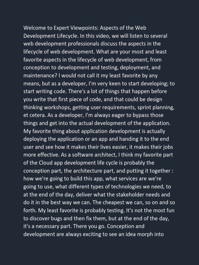 Expert Viewpoints Aspects of The Web Development Lifecycle | PDF ...