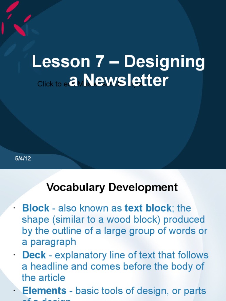 Lesson 7 - Designing A Newsletter | PDF | Page Layout | Writing