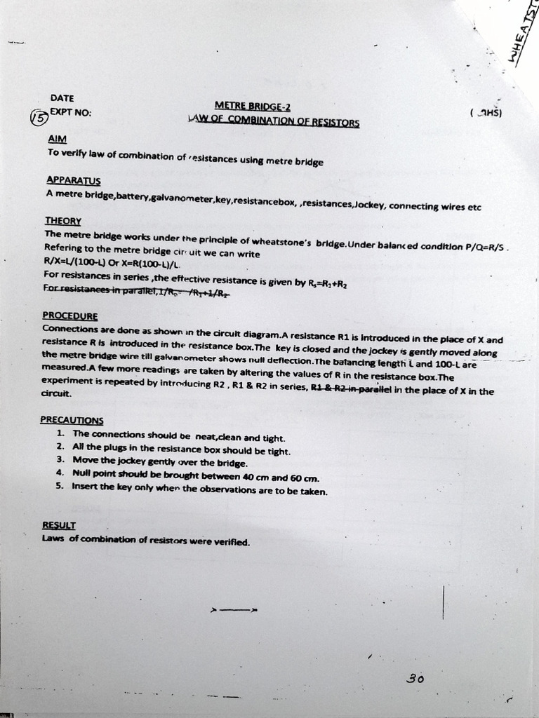 Metre Bridge 2 - Series Combination of Resistors | PDF