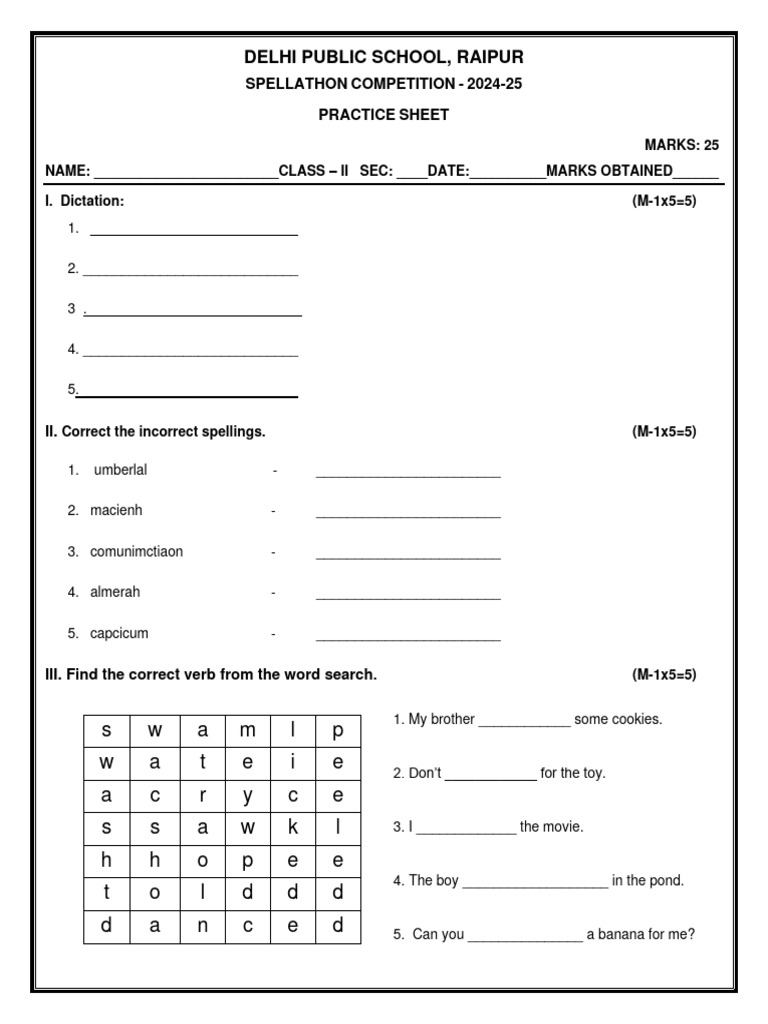 DPS Raipur Spellathon 2024-25 Practice Sheet | PDF | Linguistic ...
