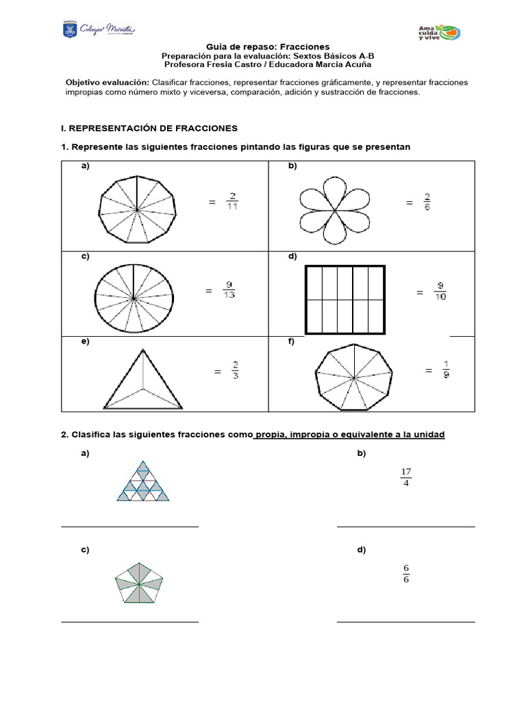 Guía de Fracciones para Sextos Básicos | PDF | Sustracción | Matemáticas