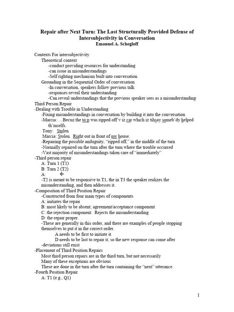 3 6 Schegloff SharoneHorowitHandler | PDF | Human Communication ...