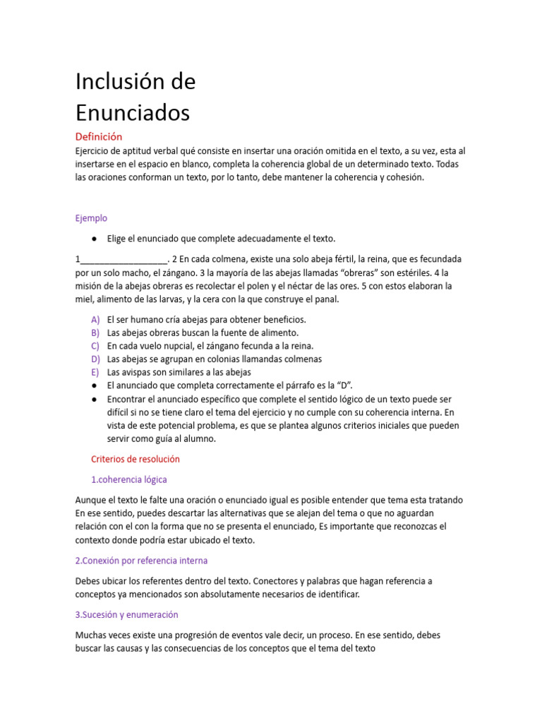 Inclusión de Enunciados | PDF | Colmena | Abejas