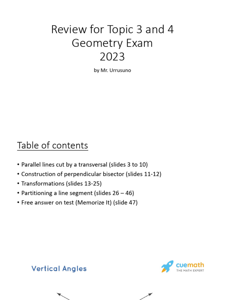 Review For Topic 3 and 4 Geometry Exam 2023 | PDF | Euclid | Euclidean Geometry