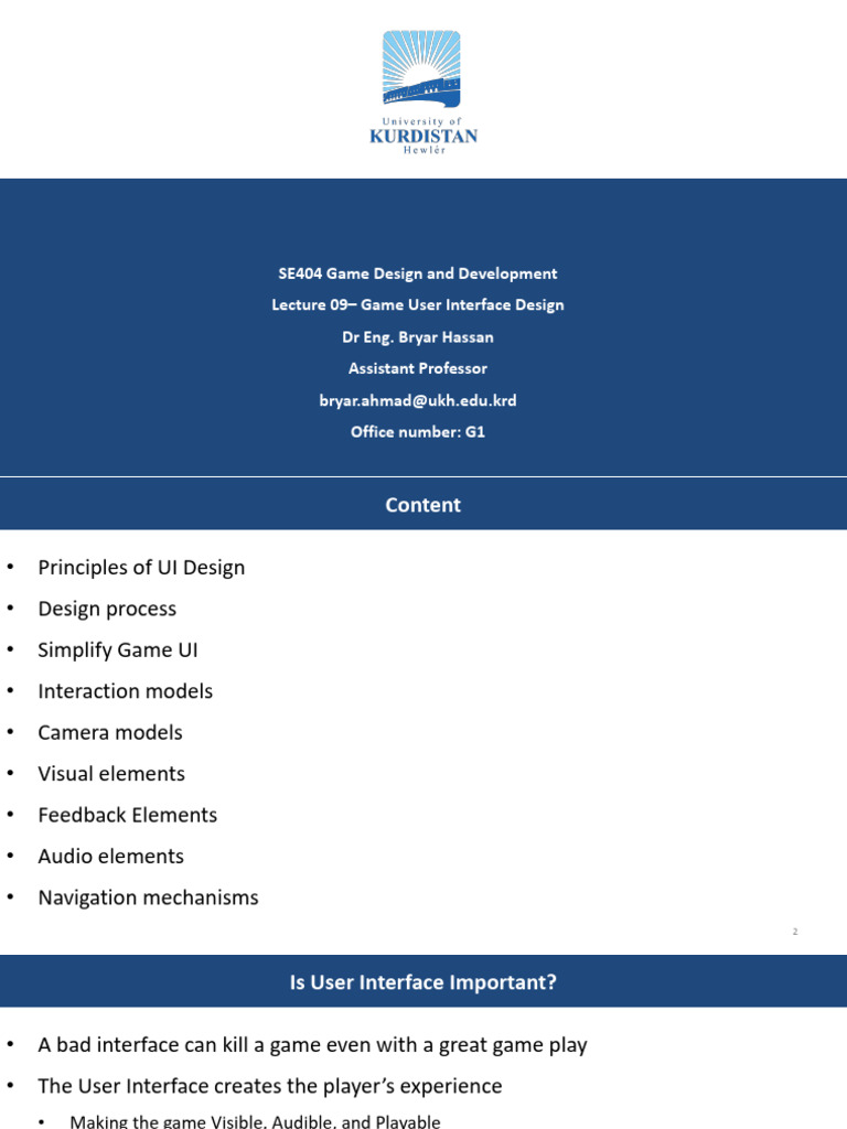 Lecture 09 - Game User Interface Design | PDF | User Interface | Camera