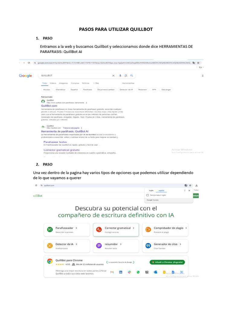 Pasos para Utilizar Quillbot | PDF
