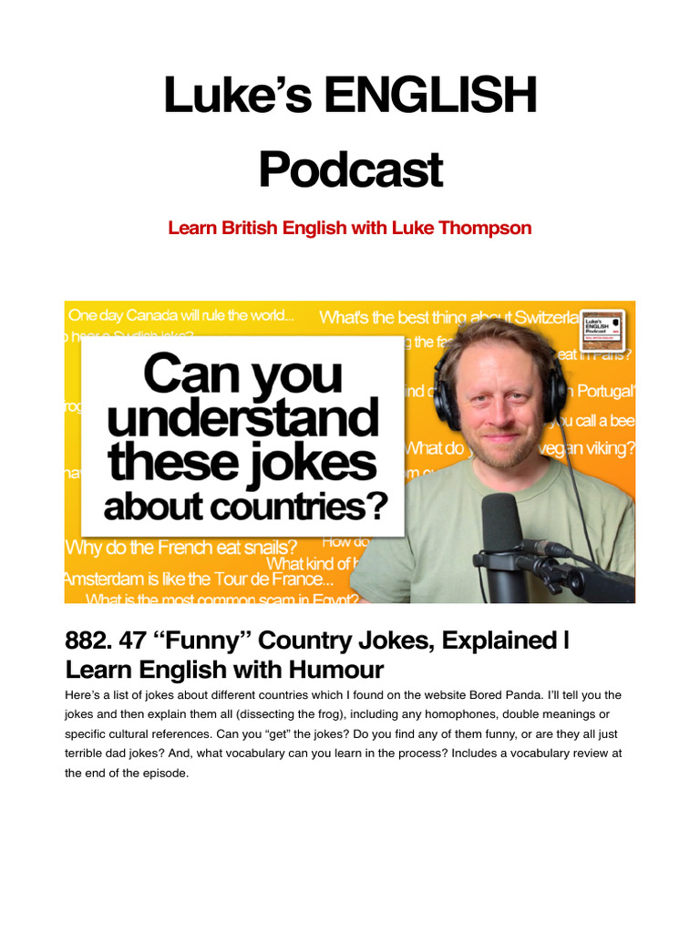 47 "Funny" Country Jokes, Explained - Learn English With Humour - Luke ...