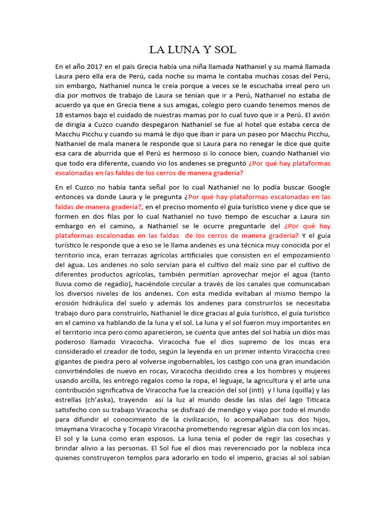 LA LUNA Y SOL - Valentina Ortiz | PDF | Imperio Inca | Luna