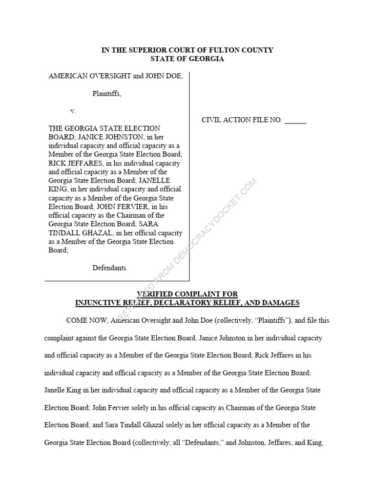 Georgia Election Board Meeting Lawsuit | PDF | Lawsuit | Freedom Of ...