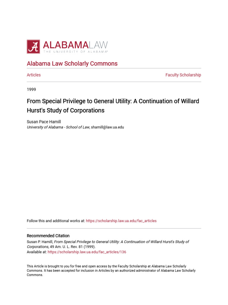 From Special Privilege To General Utility - A Continuation of Will ...