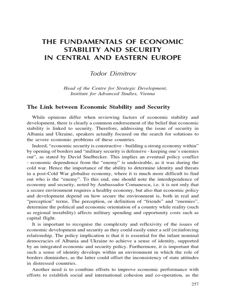 The Fundamentals of Economic Stability and Security in Central and ...