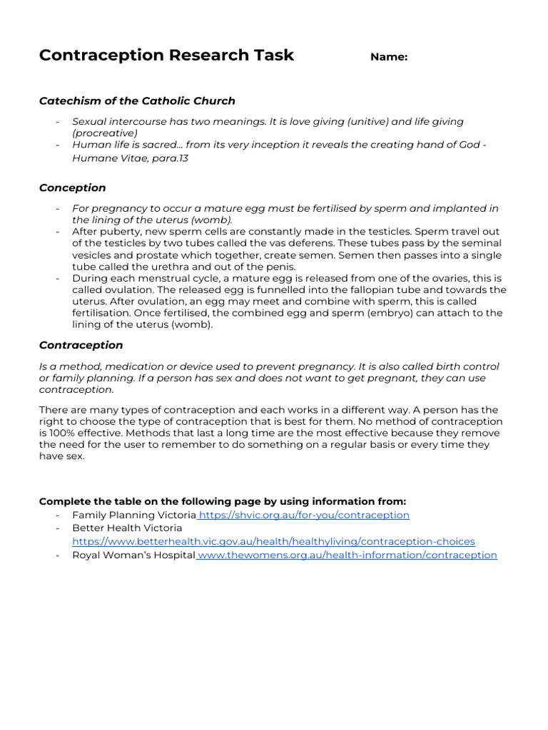 Contraception Research Task | PDF | Sexually Transmitted Infection ...