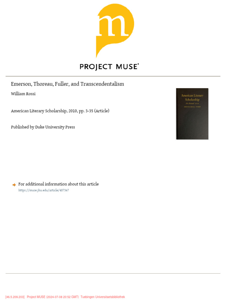 Emerson, Thoreau, Fuller, and Transcendentalism | PDF ...