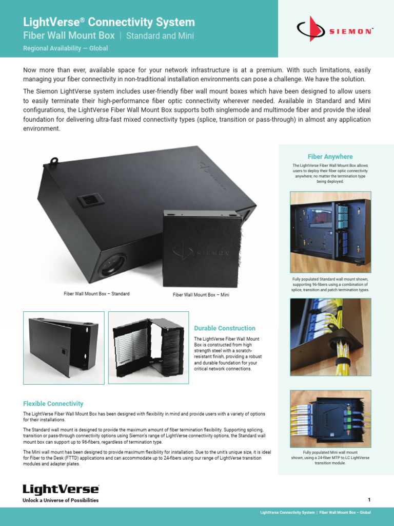 Siemon Lightverse Wall Mount Fiber Termination Boxes - Spec Sheet | PDF ...
