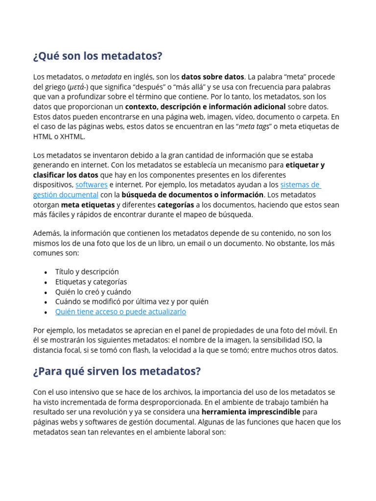 Qué Son Los Metadatos | PDF | Metadatos | Archivo de computadora
