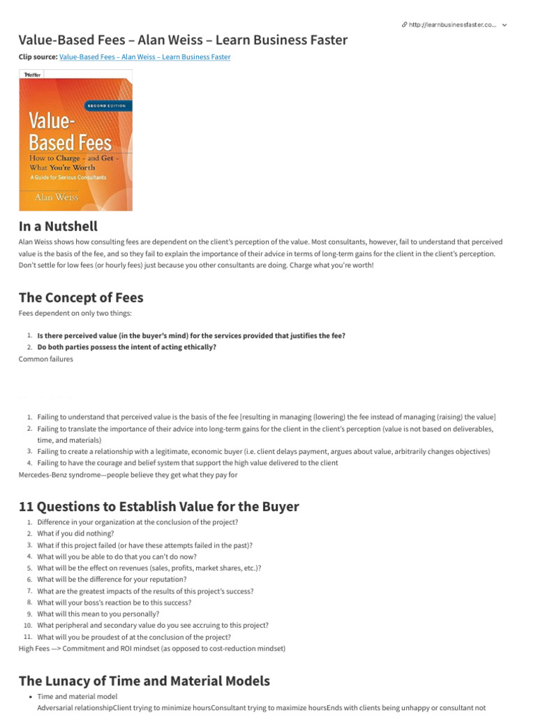 Value-Based Fees - Alan Weiss - Learn Business Faster | PDF ...
