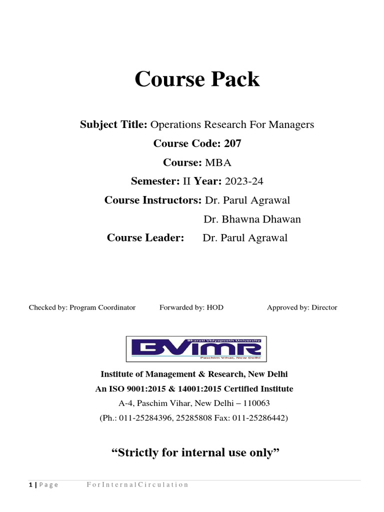 Operations Research Course Overview | PDF | Mathematical Optimization ...