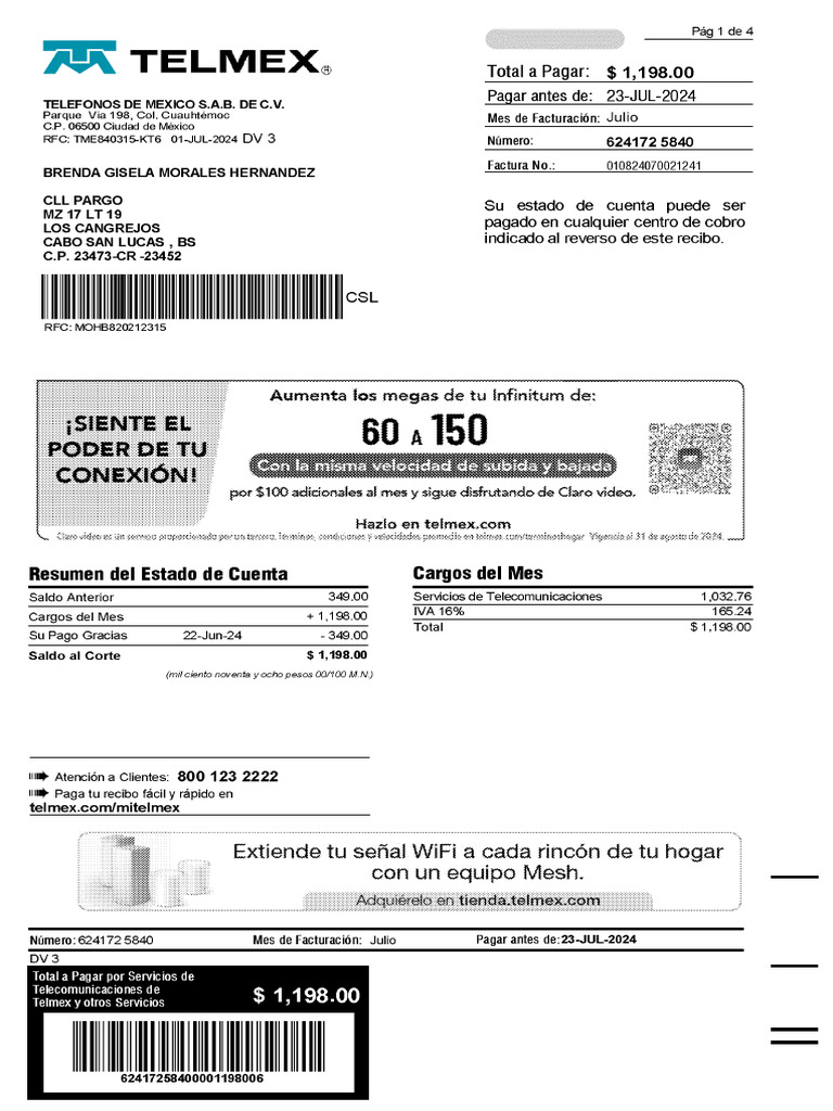 Recibo Telmex | PDF