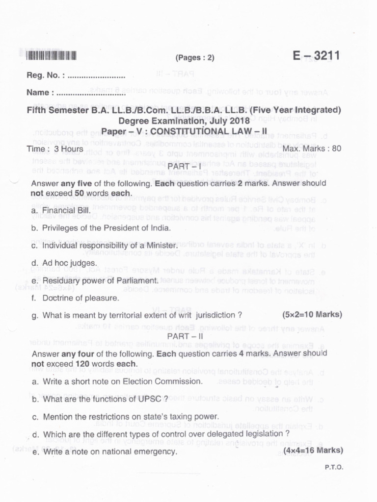 Consti BA BBA BCom July 2018 V Sem3 | PDF