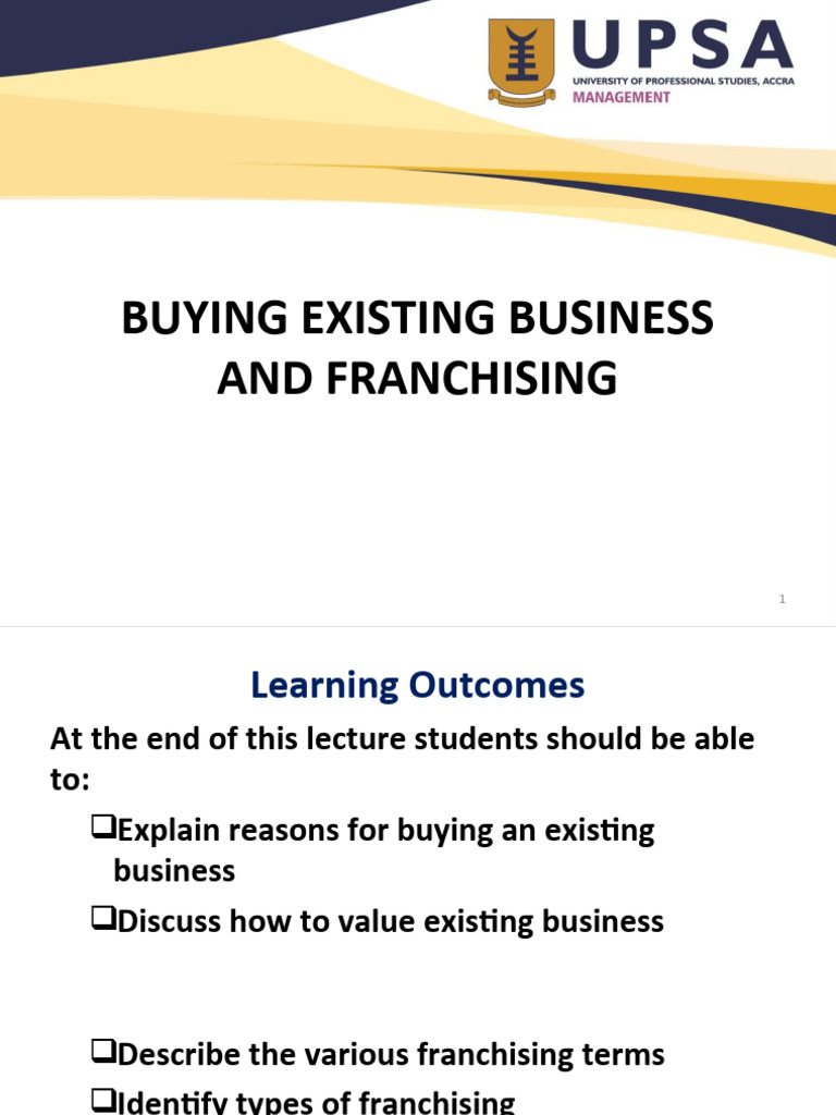 Eship - Week 7 - Buying Existing Business Franchising - 2021 - 2022 | PDF | Franchising ...