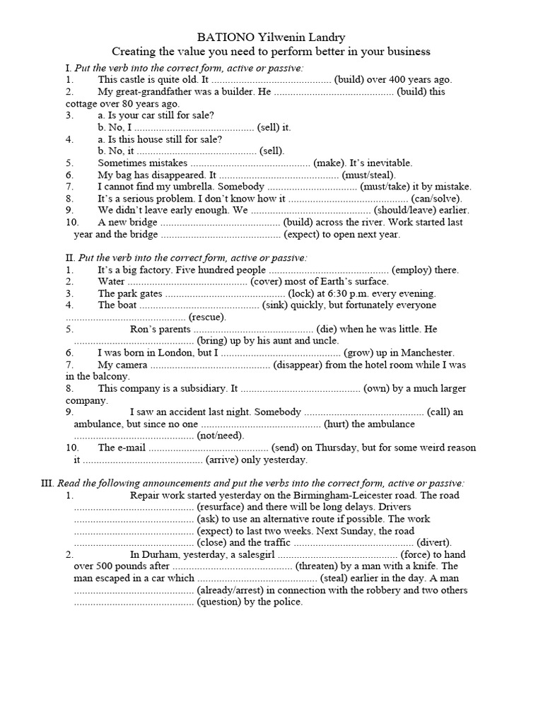 Active or Passive Form Exercise New 2ie | PDF